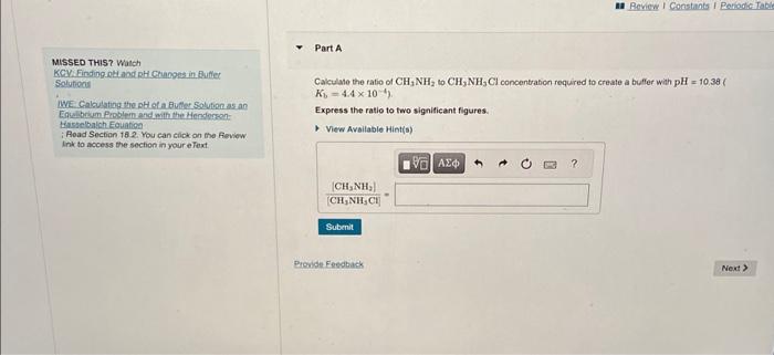 Solved MiSSED THIS? Watch KCV. Finding.olk and pH Cwanges in | Chegg.com