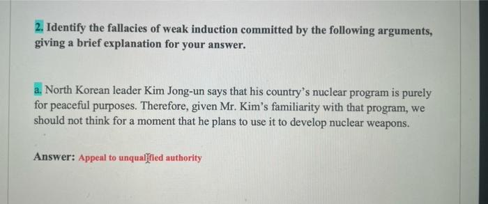 2. Identify the fallacies of weak induction committed | Chegg.com