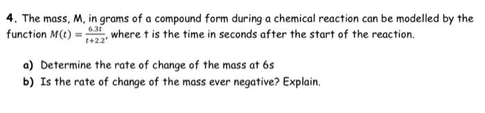 Solved The mass, M, in grams of a compound form during a | Chegg.com