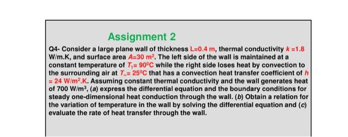 Solved Assignment 2 Q4- Consider a large plane wall of | Chegg.com
