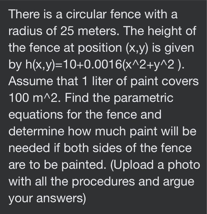 Solved There is a circular fence with a radius of 25 meters. | Chegg.com