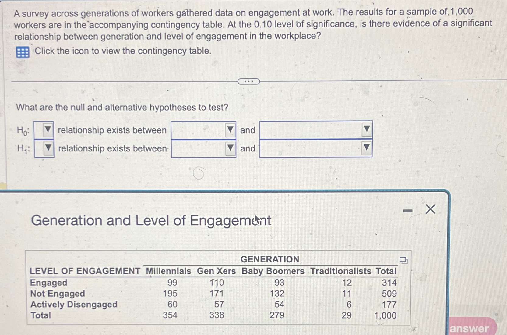 Solved A survey across generations of workers gathered data | Chegg.com