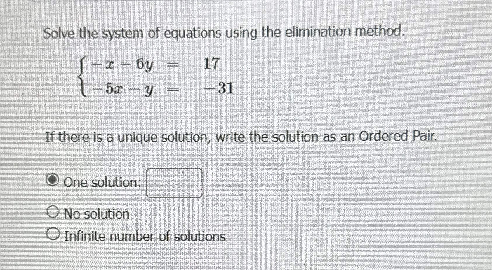 Solved Solve the system of equations using the elimination | Chegg.com