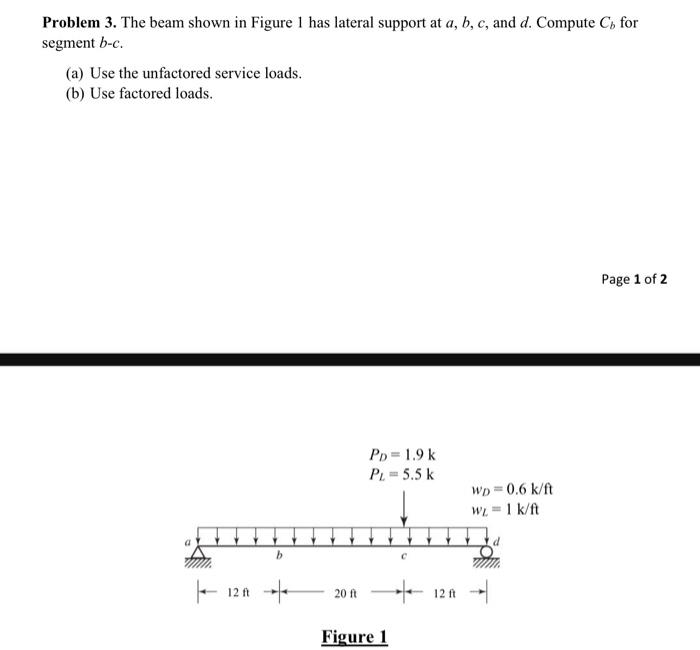 Solved Problem 3. The beam shown in Figure 1 has lateral | Chegg.com