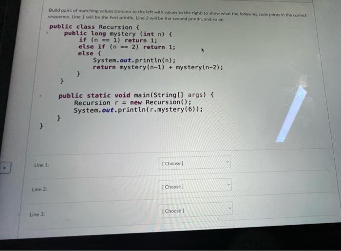 Solved } Line 1: Line 2: Build pairs of matching values | Chegg.com