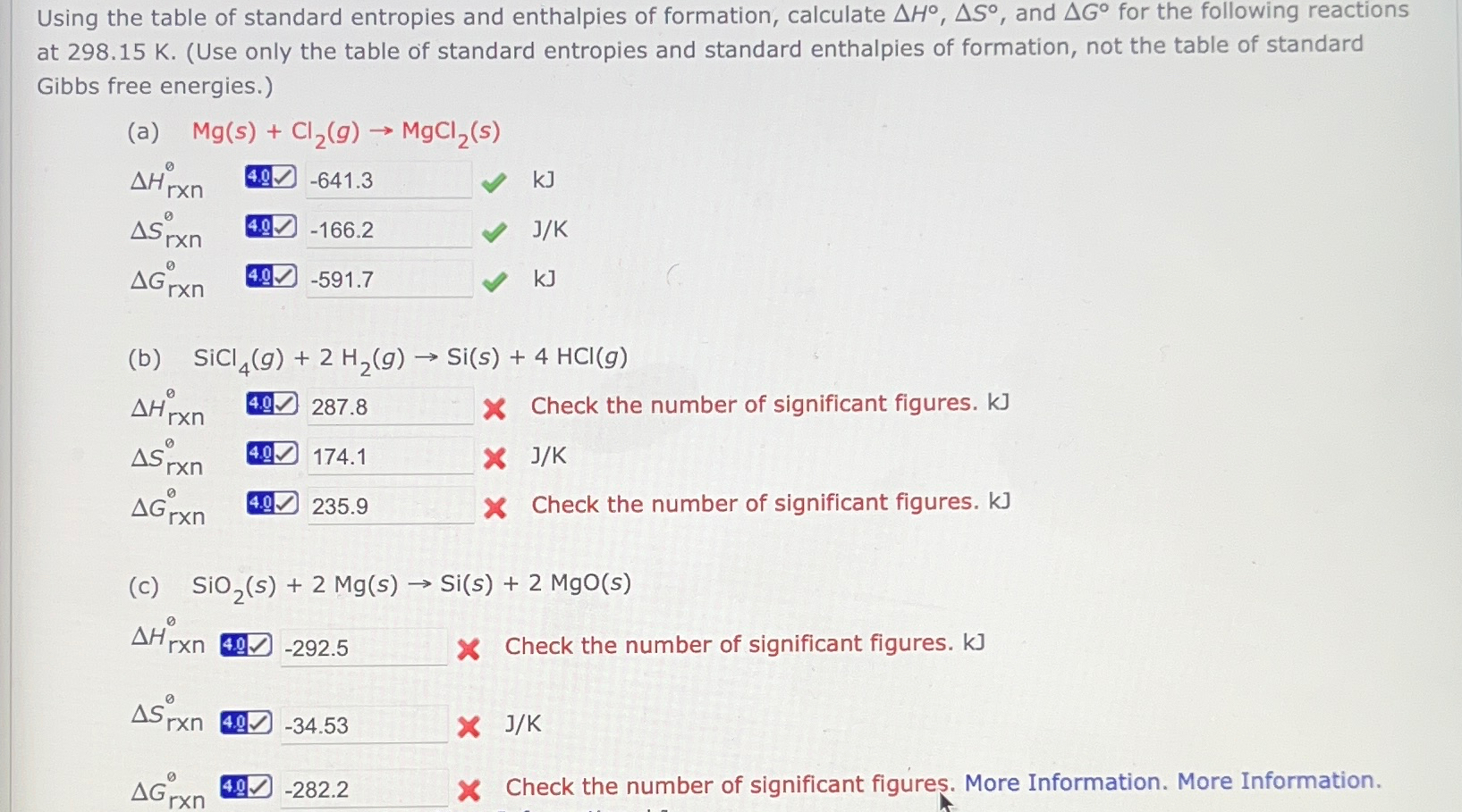 Using the table of standard entropies and enthalpies | Chegg.com