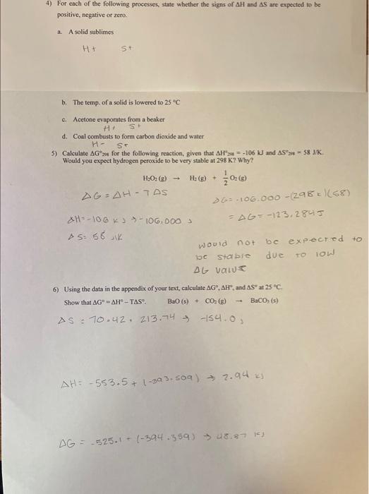 Solved 4) For each of the following processes, state whether | Chegg.com