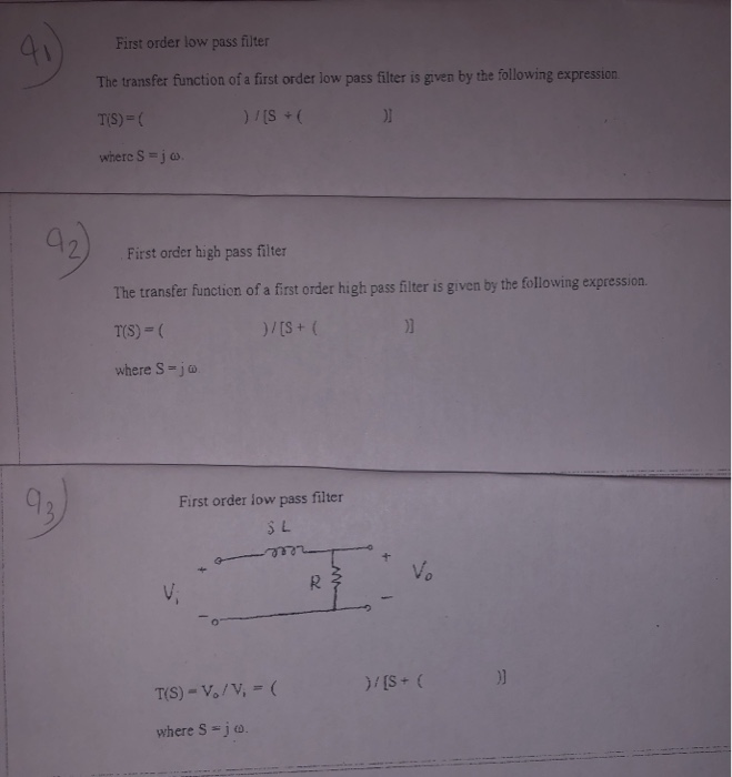 Solved First order low pass filter The transfer function of | Chegg.com