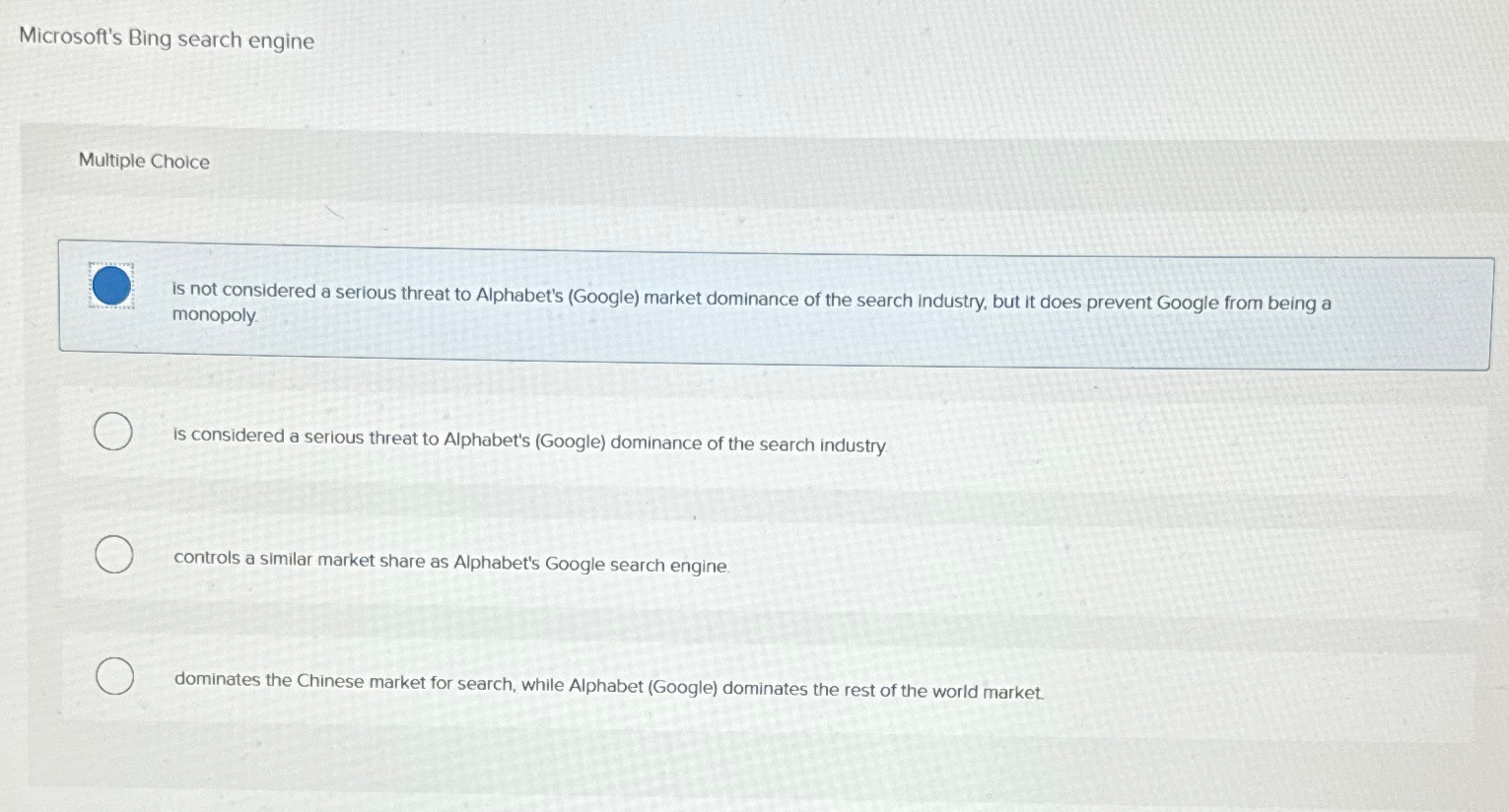 Solved Microsoft's Bing search engineMultiple Choiceis not | Chegg.com