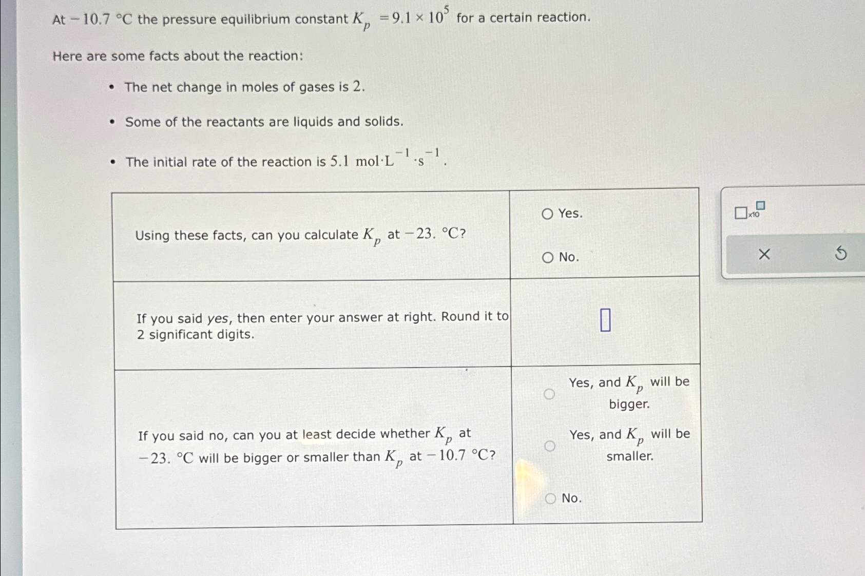 Solved At -10.7°C ﻿the pressure equilibrium constant | Chegg.com