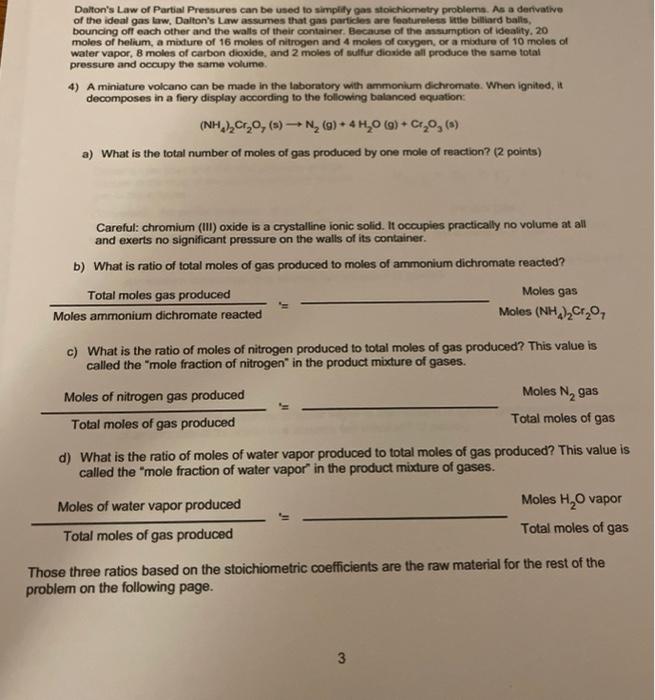 Solved Dalton's Law of Partial Pressures can be used to | Chegg.com