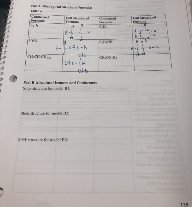 Part A Writing Full Structural Formulas TABLE A | Chegg.com