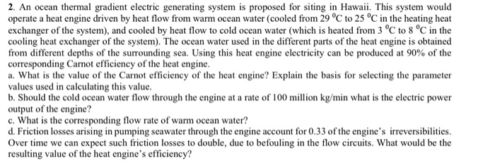 2. An ocean thermal gradient electric generating | Chegg.com