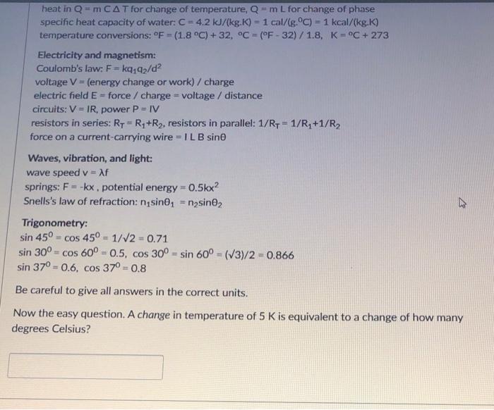Solved heat in Q=mCAT for change of temperature, Q = mL for | Chegg.com