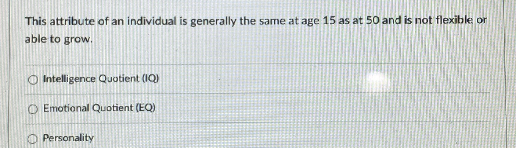 Solved This attribute of an individual is generally the same | Chegg.com