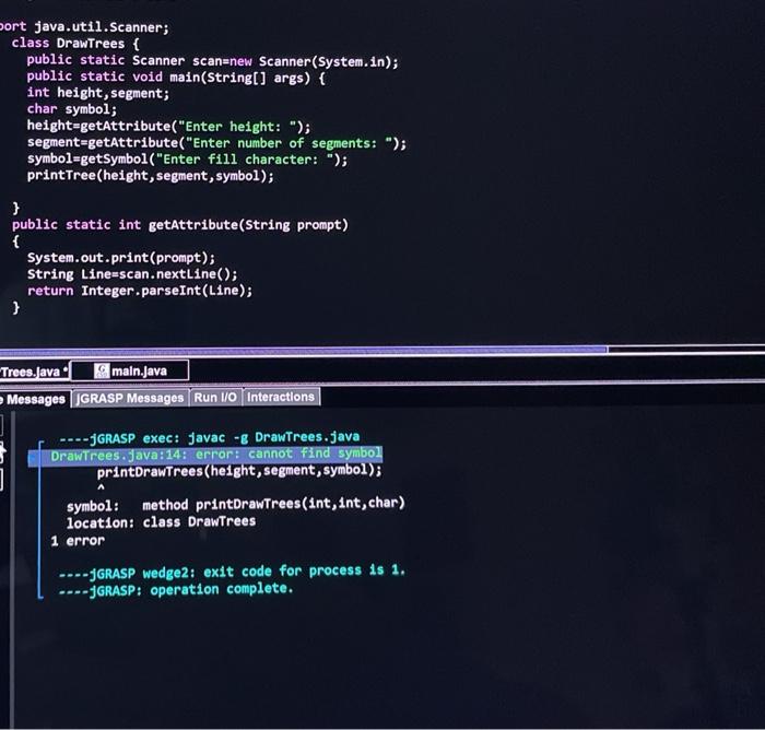 bort java.util.Scanner; class DrawTrees public static | Chegg.com