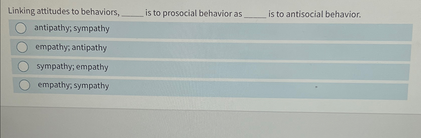 Solved Linking attitudes to behaviors, is to prosocial | Chegg.com