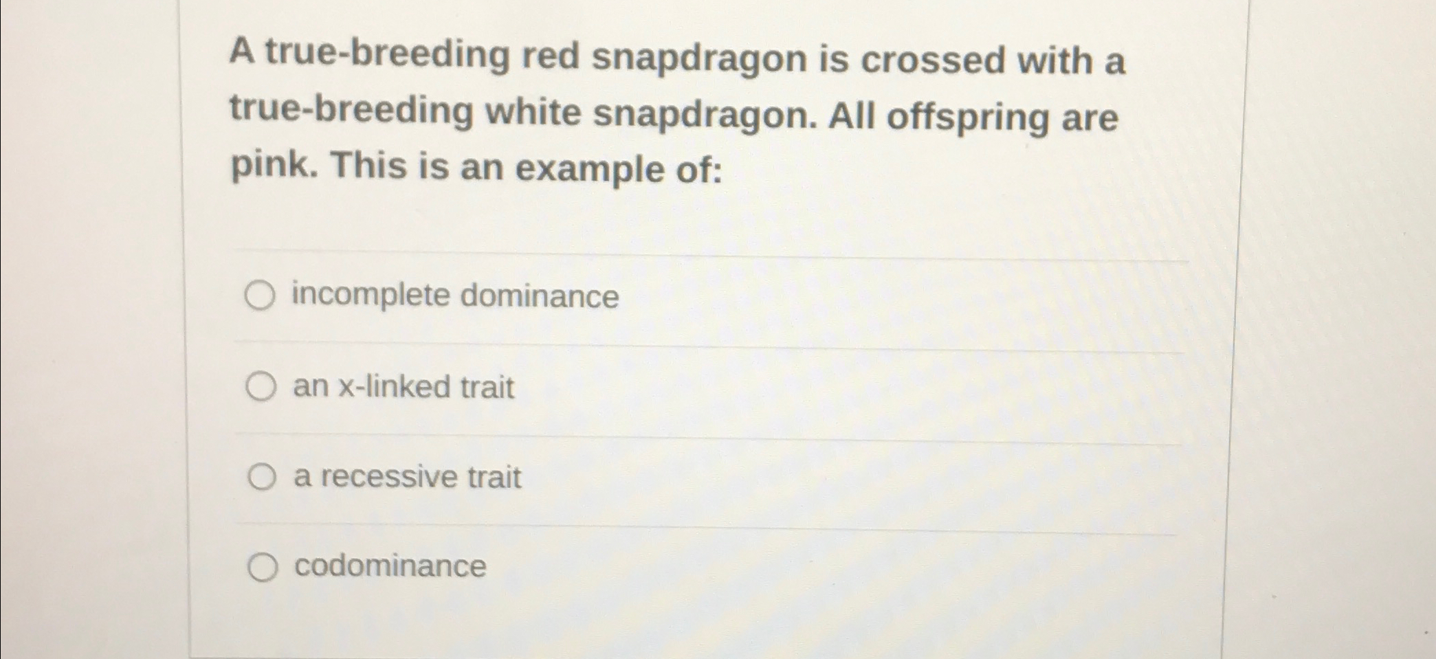 Solved A true-breeding red snapdragon is crossed with a | Chegg.com
