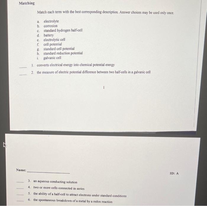 Solved Match each term with the best corresponding | Chegg.com