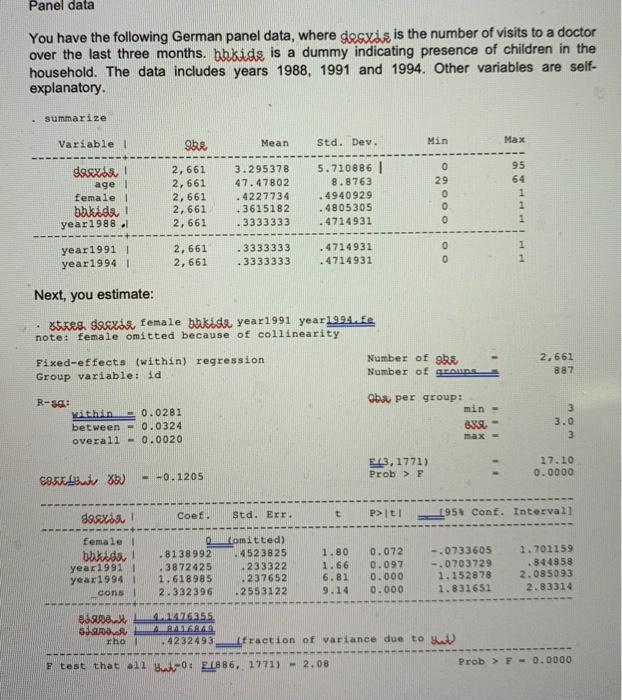 Solved What kind of a panel data estimation is this? Please | Chegg.com