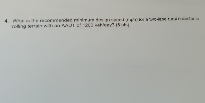 Solved 4. What is the recommended minimum design speed (mph) | Chegg.com