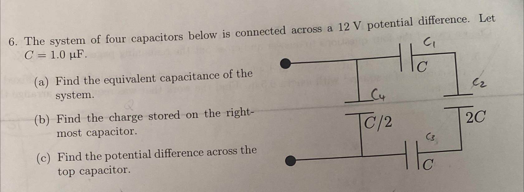Solved The system of four capacitors below is connected | Chegg.com