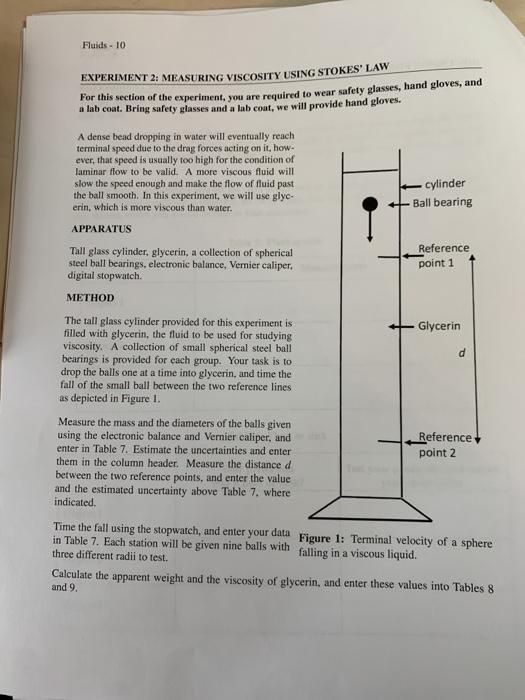 Fluids - 10 EXPERIMENT 2: MEASURING VISCOSITY USING | Chegg.com