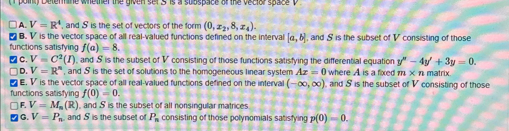 Solved Determine whether the given set S is a subspace of | Chegg.com