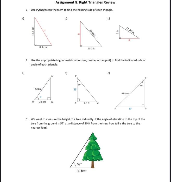 Solved Assignment 8: Right Triangles Review 1. Use | Chegg.com