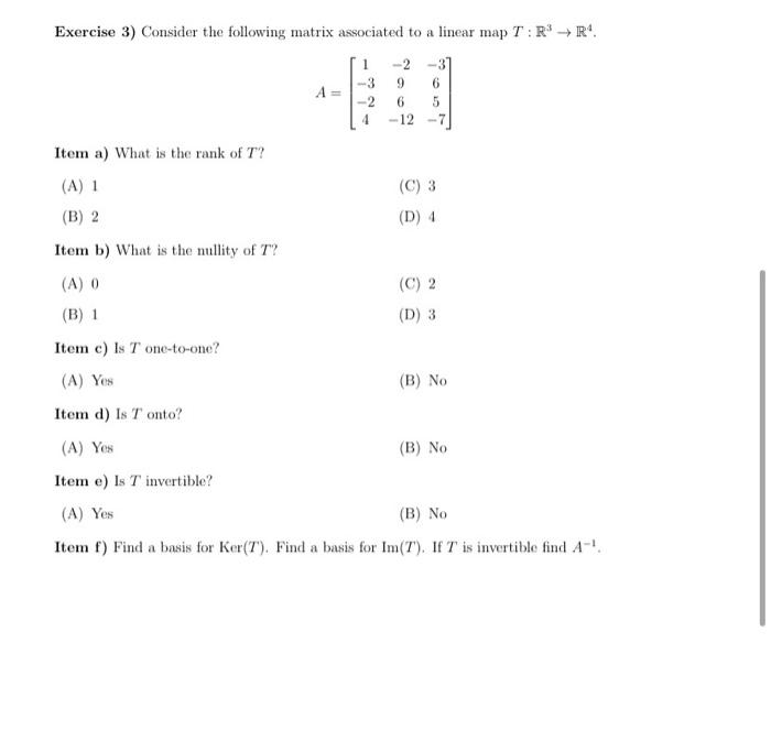 Solved Exercise 3) Consider the following matrix associated | Chegg.com