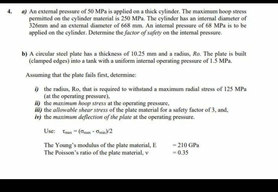 Solved 4. a) An external pressure of 50 MPa is applied on a | Chegg.com