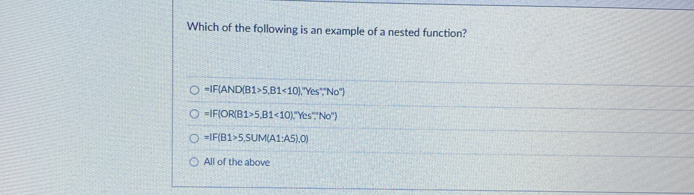 Solved Which of the following is an example of a nested | Chegg.com