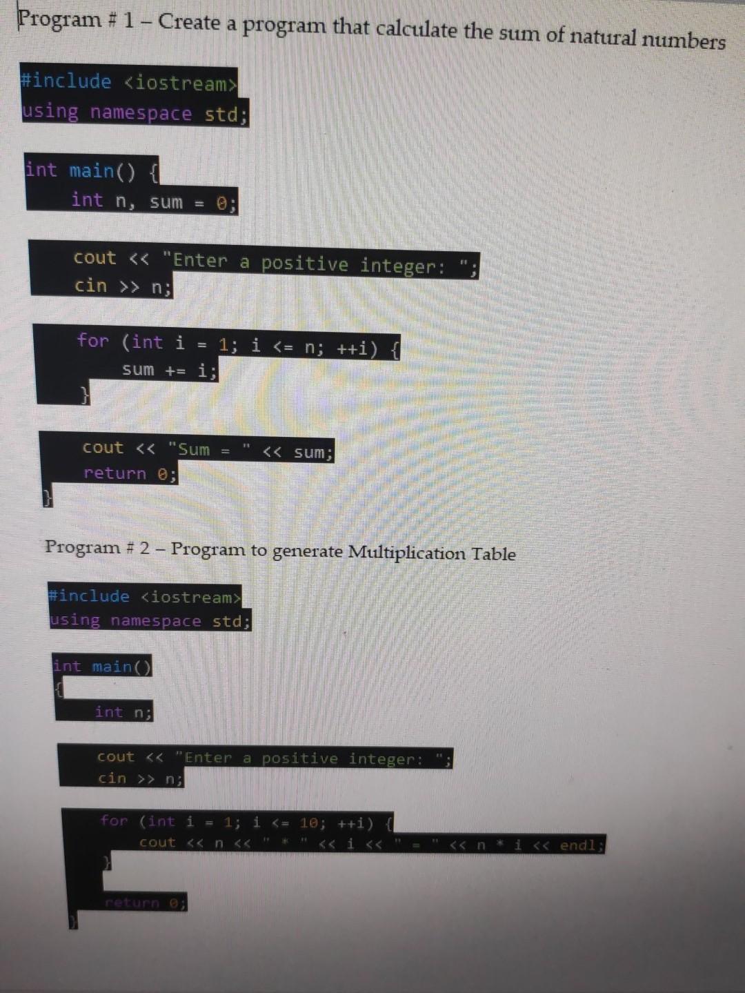 Solved Program # 1 - Create a program that calculate the sum | Chegg.com