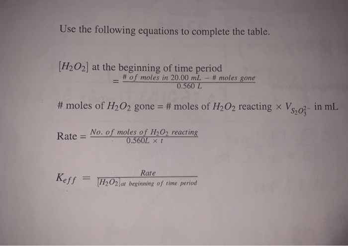 Use the following equations to complete the table. | Chegg.com