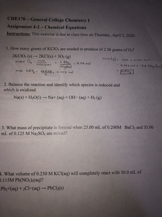 Solved CHE170 - General College Chemistry I Assignment 4-2 - | Chegg.com