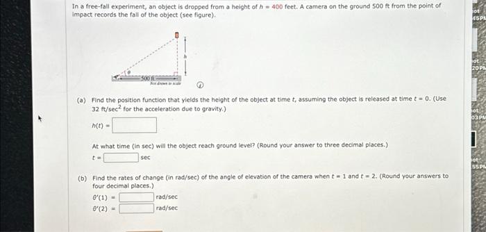 Solved In a free-fall experiment, an object is dropped from | Chegg.com