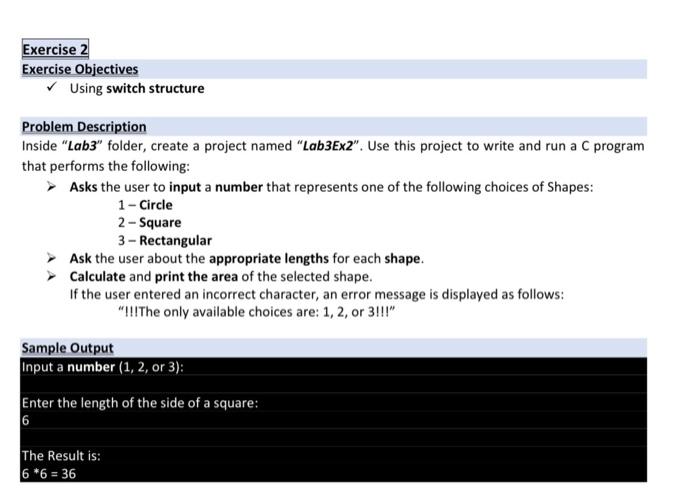 Solved Exercise 2 Exercise Objectives Using switch | Chegg.com
