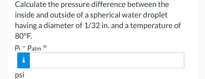 Solved Calculate the pressure difference between the inside | Chegg.com