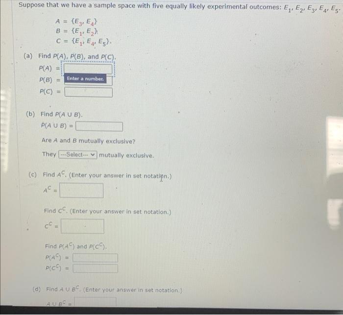 Solved Suppose that we have a sample space with five equally | Chegg.com