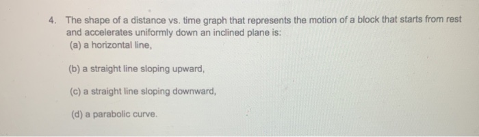 Solved 4. The shape of a distance vs. time graph that | Chegg.com
