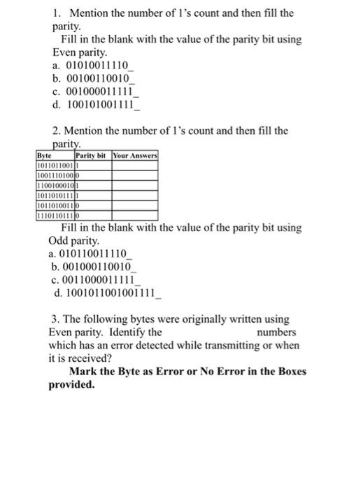 Solved 1. Mention the number of I's count and then fill the | Chegg.com