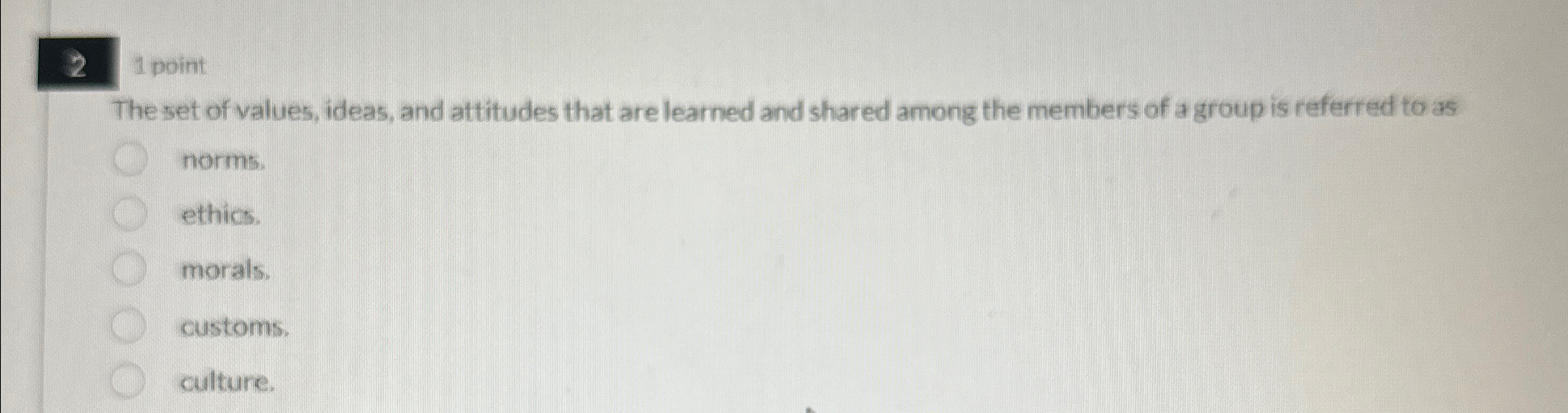 Solved 21 ﻿pointThe set of values, ideas, and attitudes that | Chegg.com