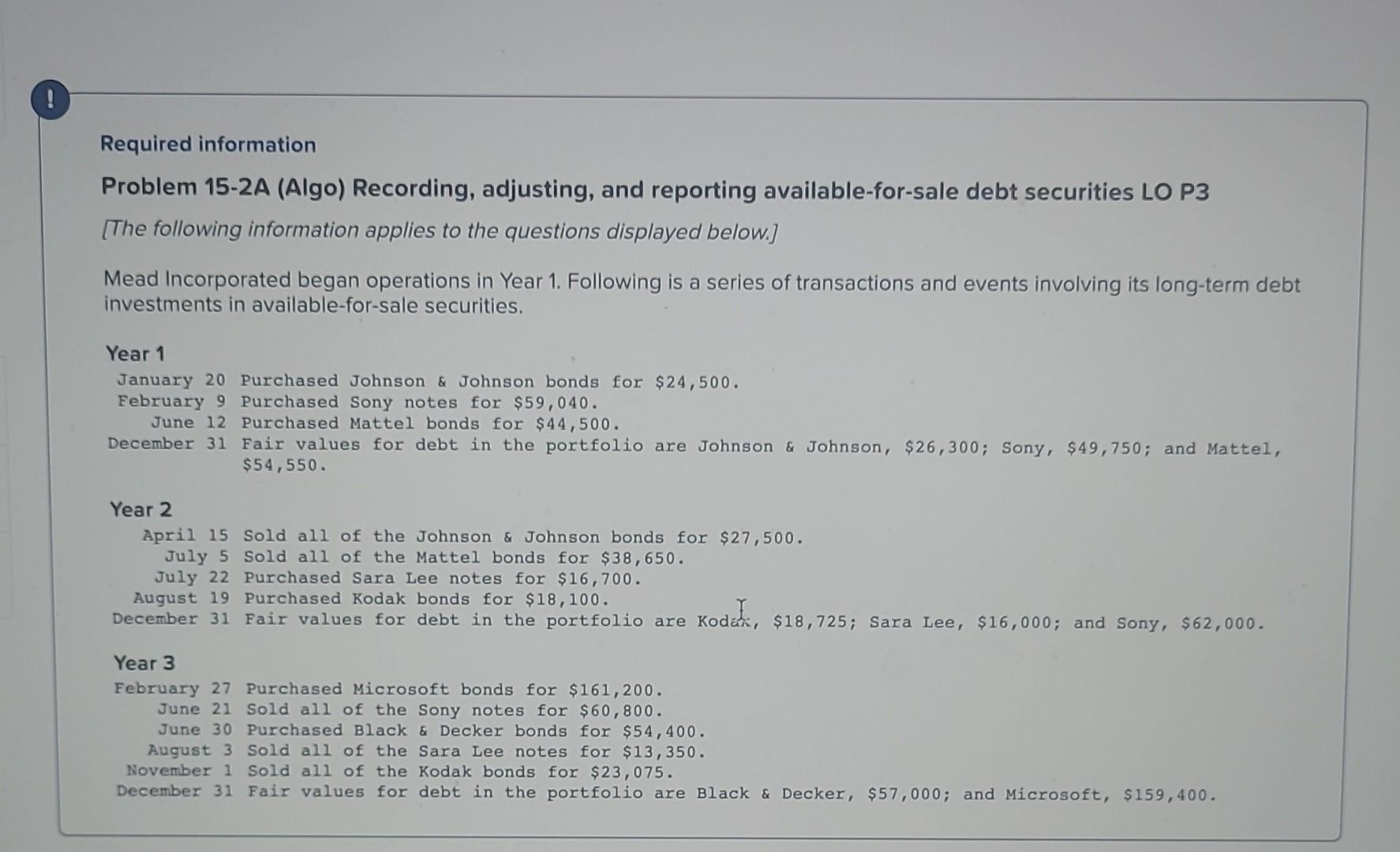 Solved Required information Problem 15-2A (Algo) Recording, | Chegg.com
