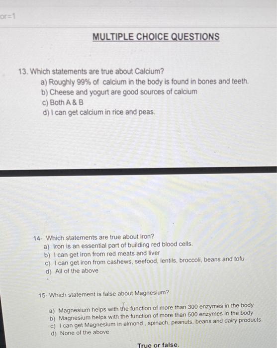 Solved or=1 MULTIPLE CHOICE QUESTIONS 13. Which statements | Chegg.com