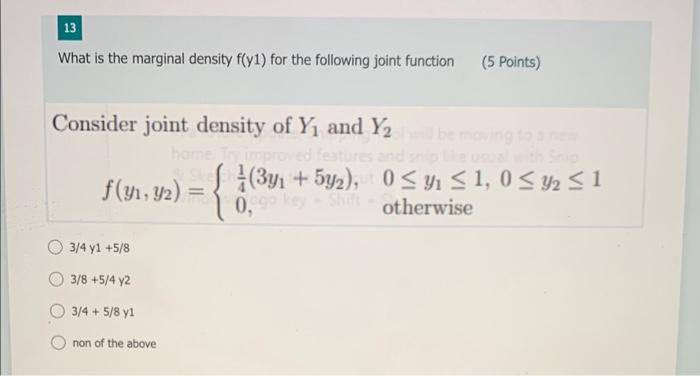 Solved What is the marginal density f(y1) for the following | Chegg.com