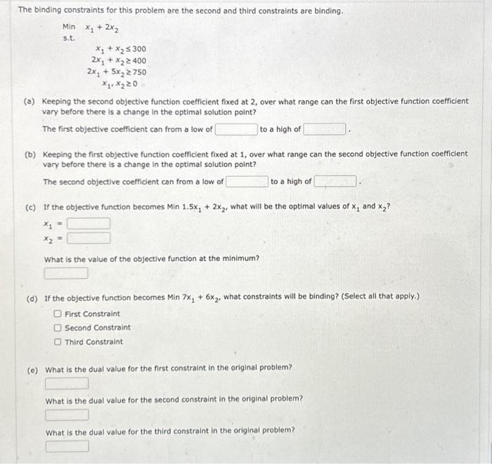 Solved The Binding Constraints For This Problem Are The