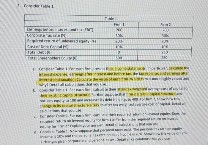 Solved 2 Consider Table 1 A Consider Table 1 For Each