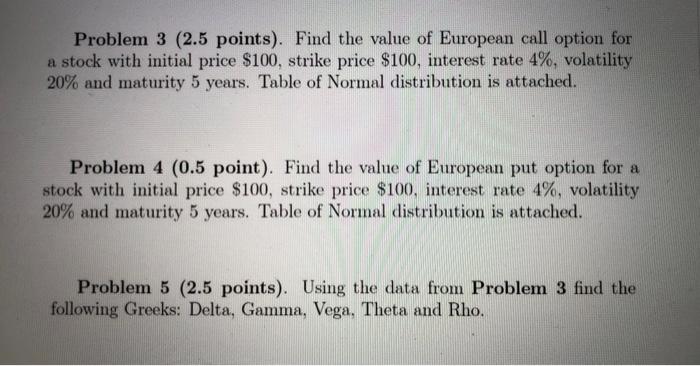 Solved Problem 3 (2.5 points). Find the value of European | Chegg.com