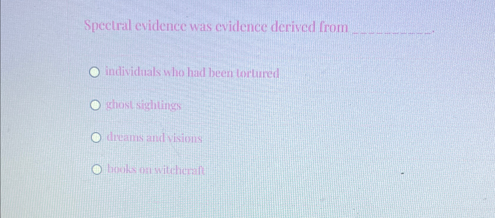 Spectral evidence was evidence derived | Chegg.com