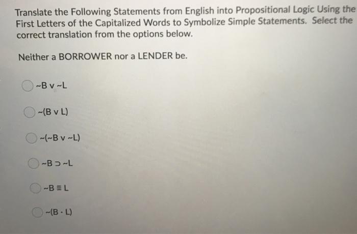 Solved Translate the following Statements from English into | Chegg.com